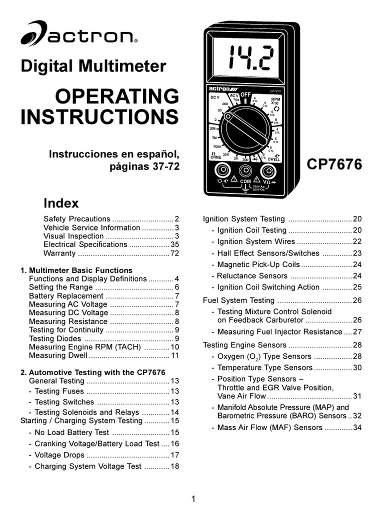 Actron Digital Multimeter cp7676 Manual de Usuario | PDF | Ignition ...
