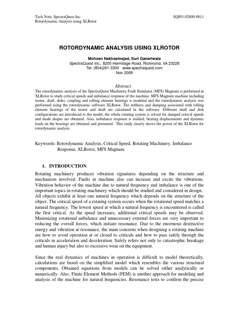 Rotordynamic Analysis Using Xlrotor | PDF | Bearing (Mechanical) | Mechanical Engineering