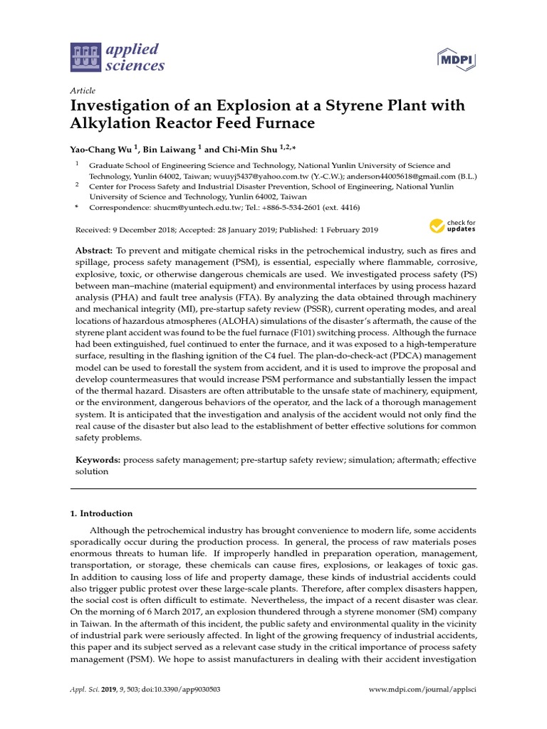 Applied Sciences: Investigation of An Explosion at A Styrene Plant With ...