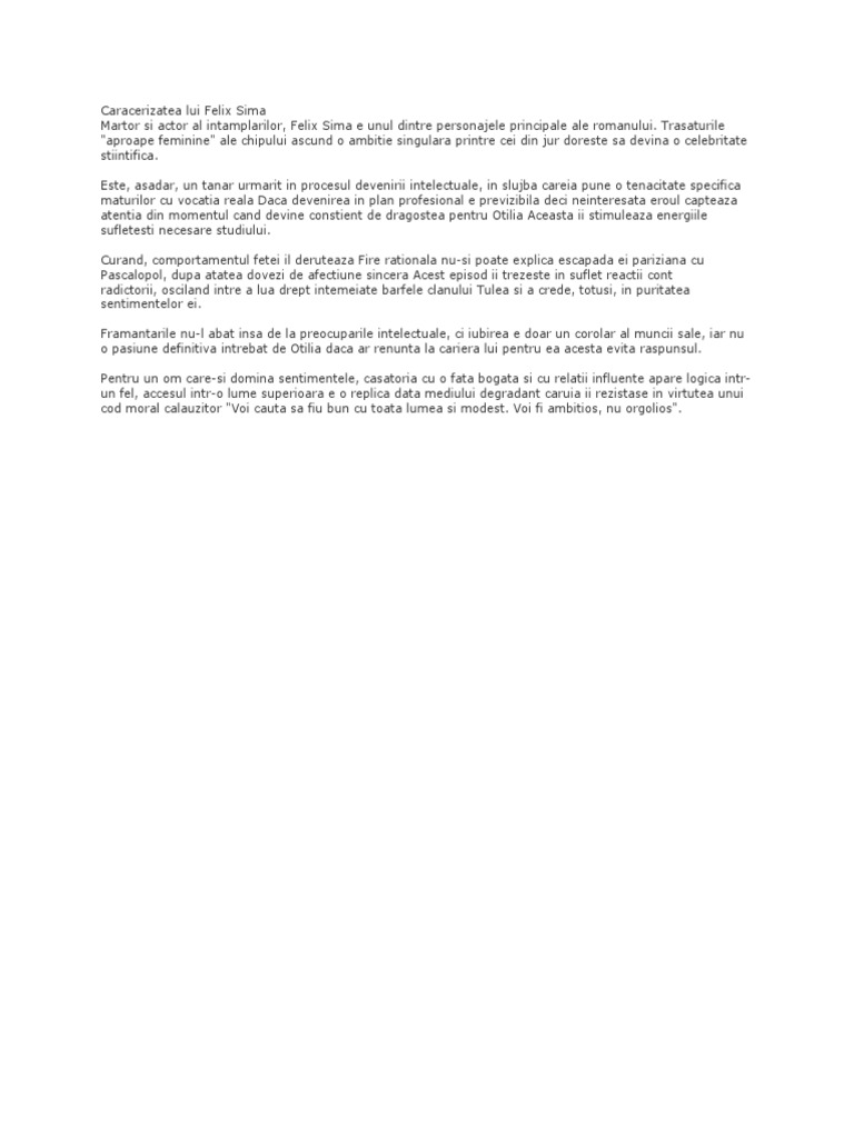 Caracerizatea Lui Felix Sima | PDF