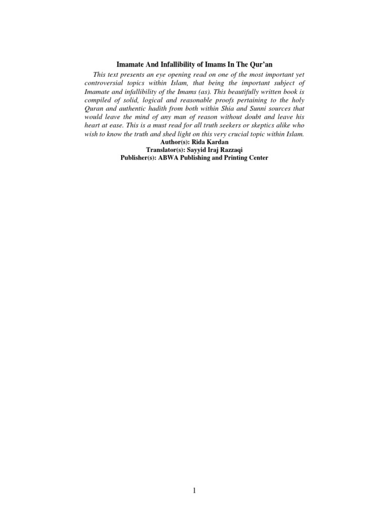Imamate and Infallibility of Imams in The Quran | PDF | Prophets And ...