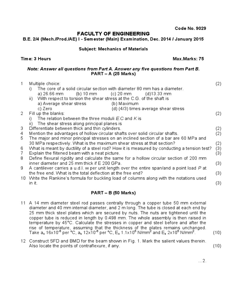 MOM OU Old Question Paper | PDF | Stress (Mechanics) | Young's Modulus