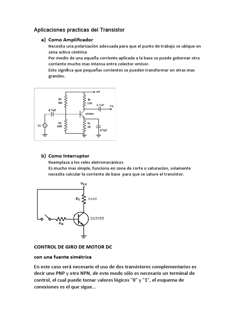 Aplicaciones y usos prácticos del transistor como amplificador ...