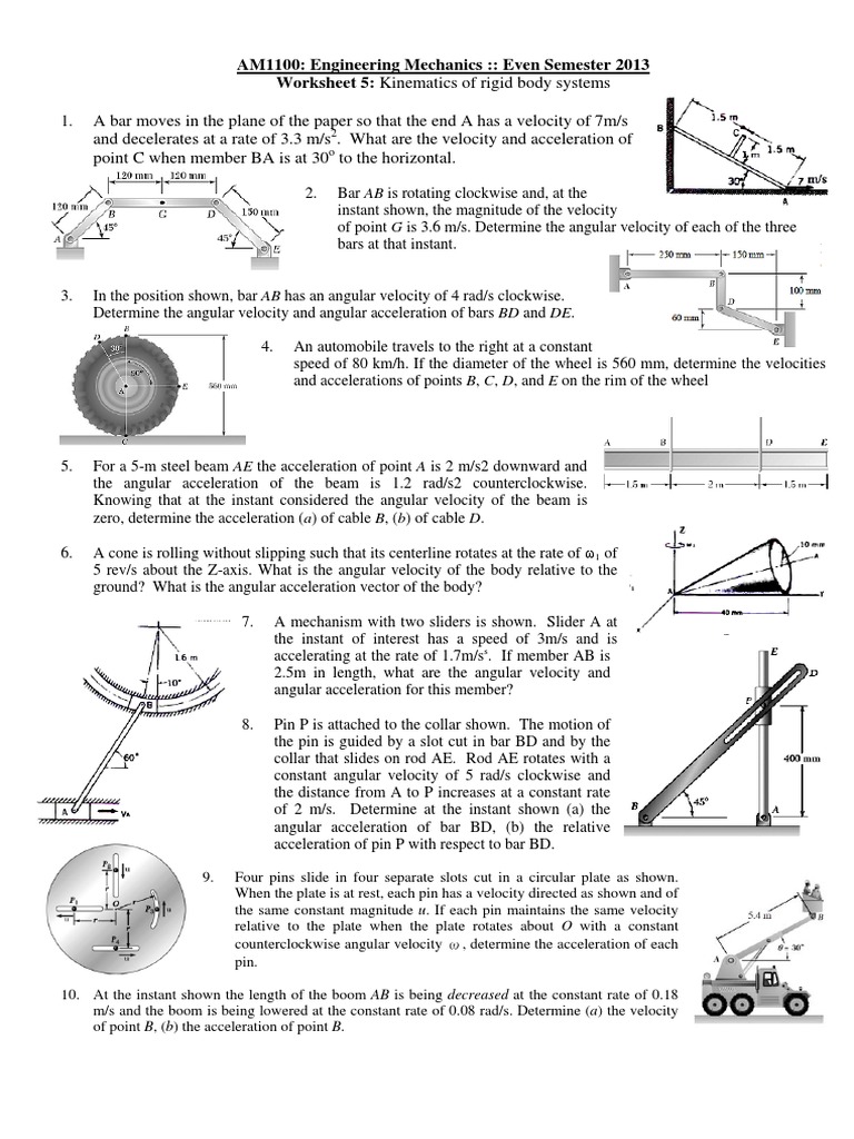 AM1100 Worksheet 5 - Kinematics of Rigid Body Systems | PDF ...