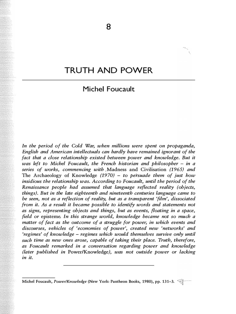 Foucault 1977 Truth and Power | PDF | Ideologies | Discourse