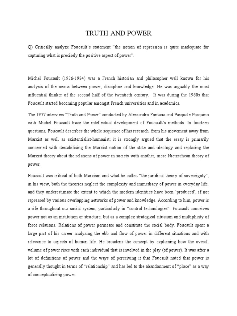 Truth and Power | PDF | Power (Social And Political) | Michel Foucault