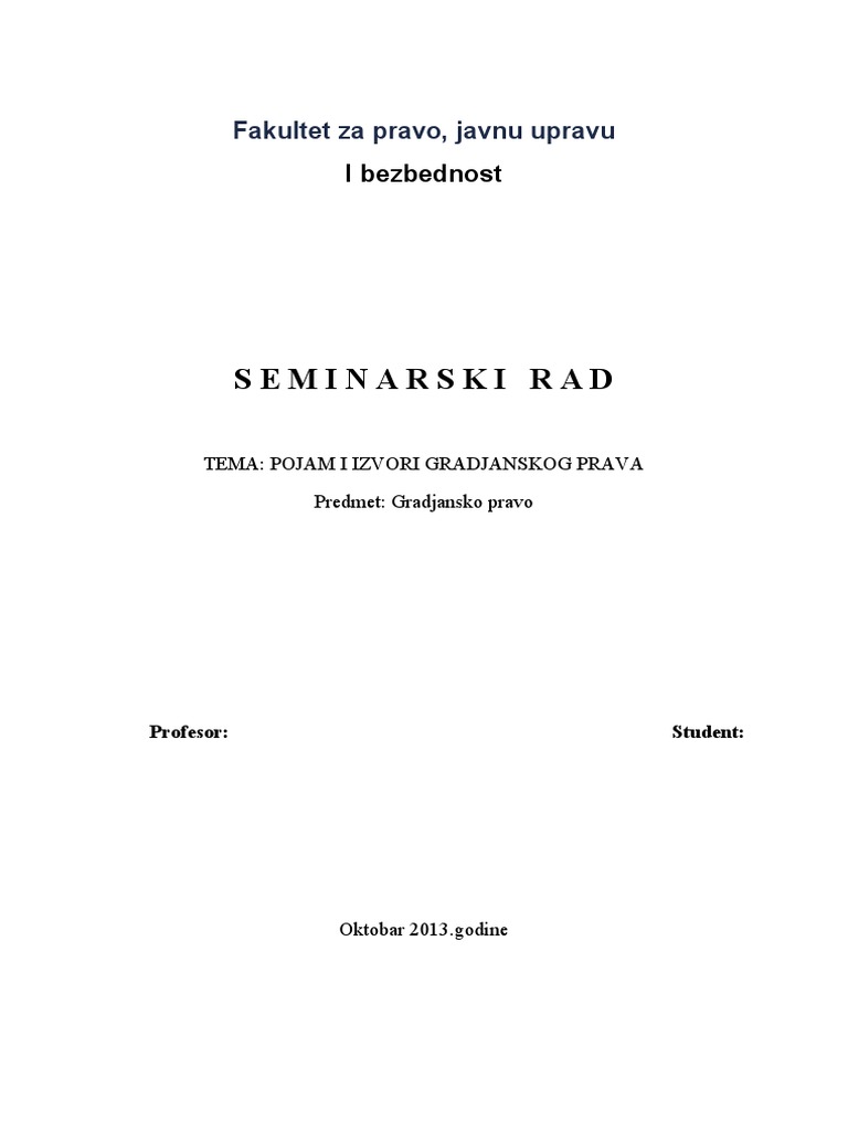 Seminarski Rad 2013 Pojam I Vrste Gradjanskog Prava | PDF