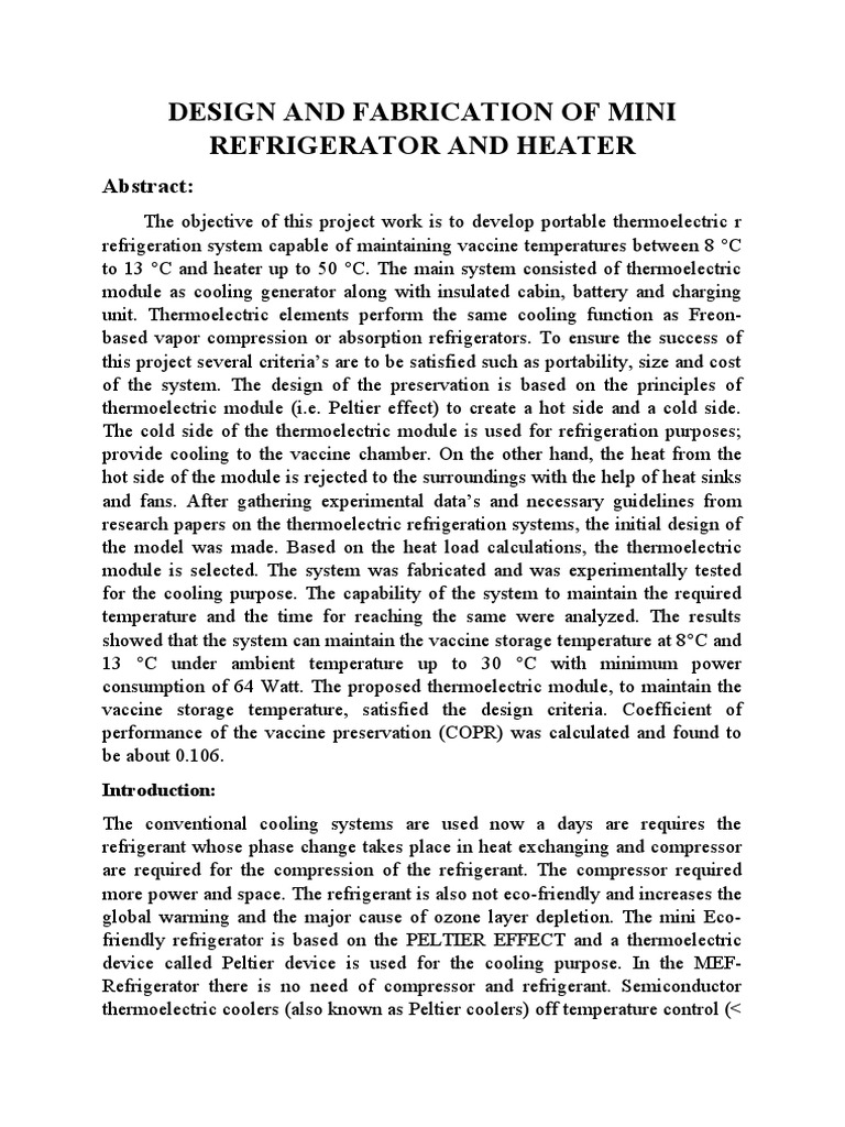 REMF-193 Design and Fabrication of Mini Refrigerator and Heater | PDF ...