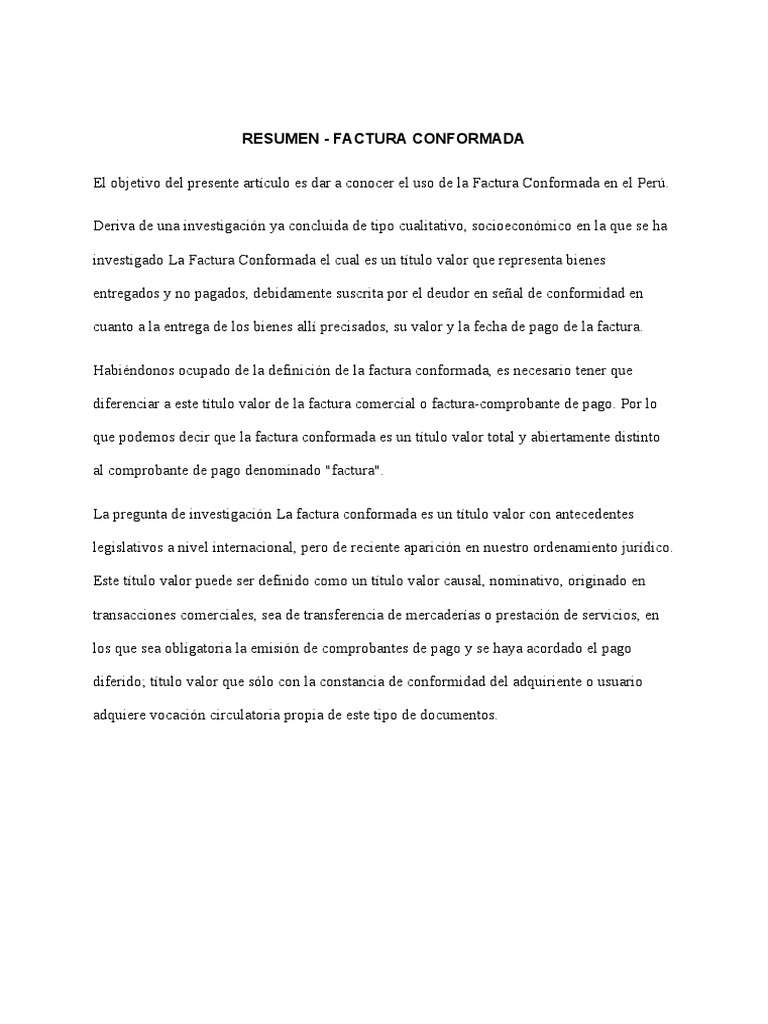 Factura Conformada: Definición, características y requisitos | PDF ...