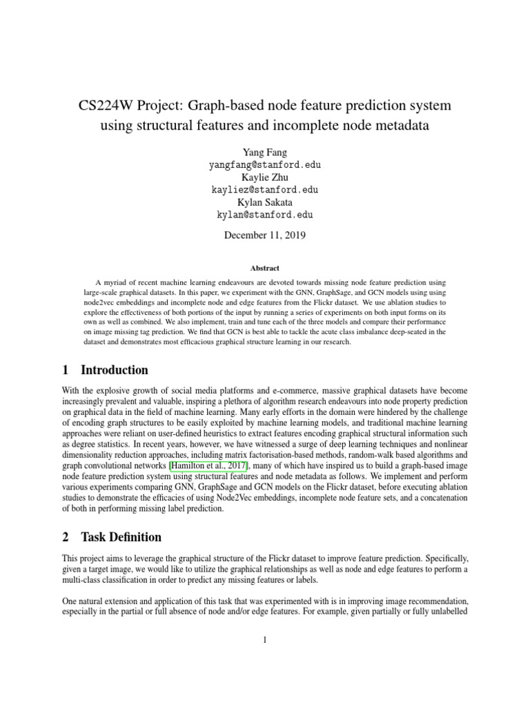 CS224W Project: Graph-Based Node Feature Prediction System Using Structural Features and ...