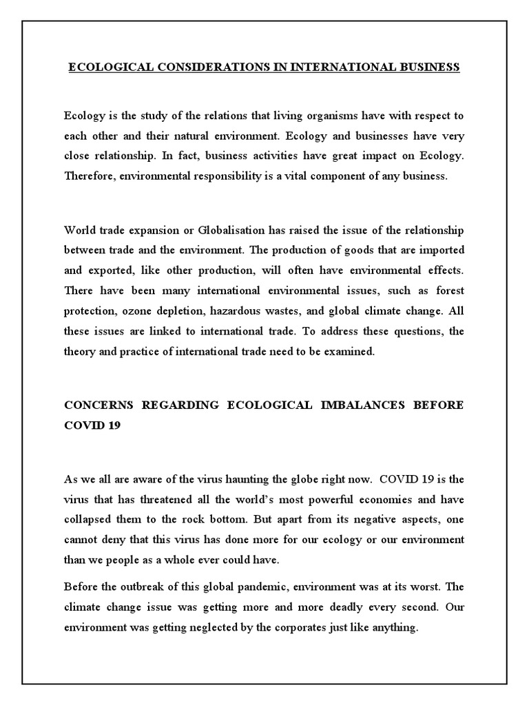 Ecological Considerations in International Business | PDF | Natural ...