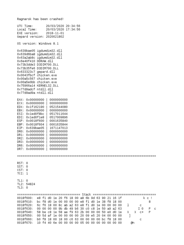 Game Crash Log | PDF | Computer File | Utility Software