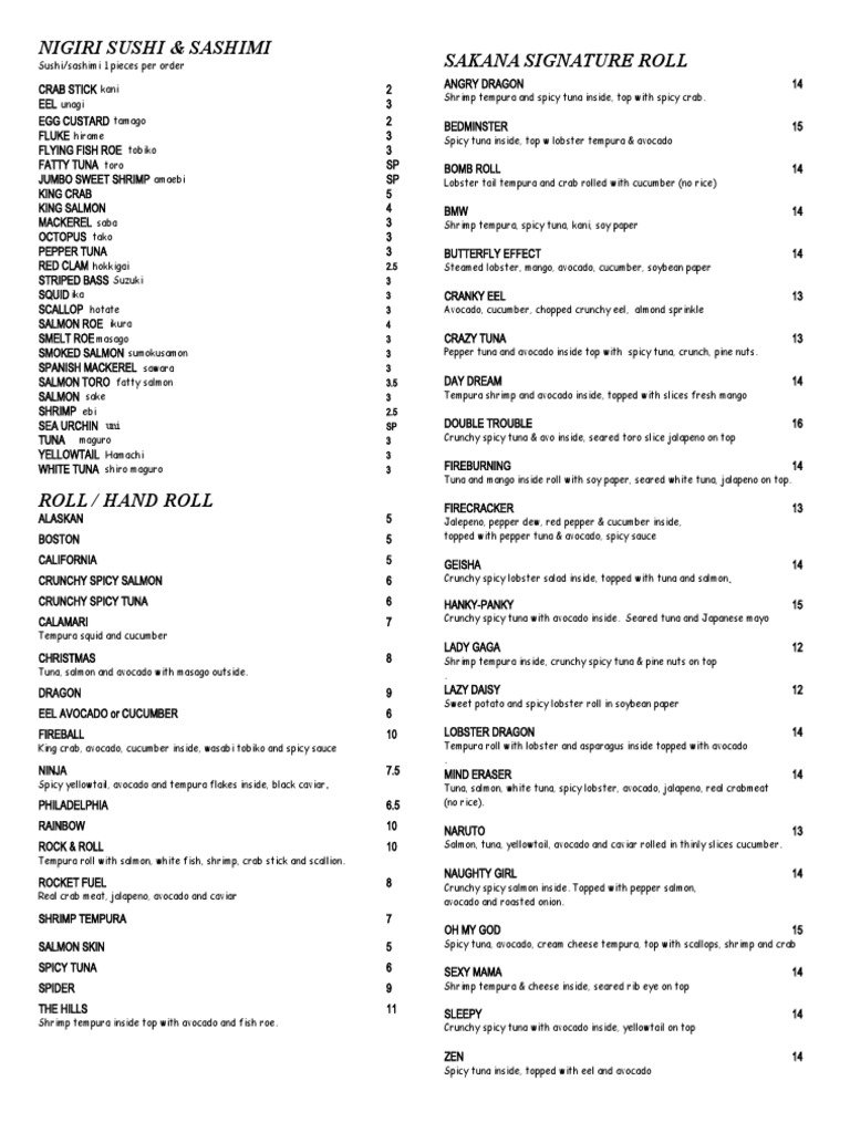 Sakana Menu 2 Web | PDF | Sushi | East Asian Cuisine