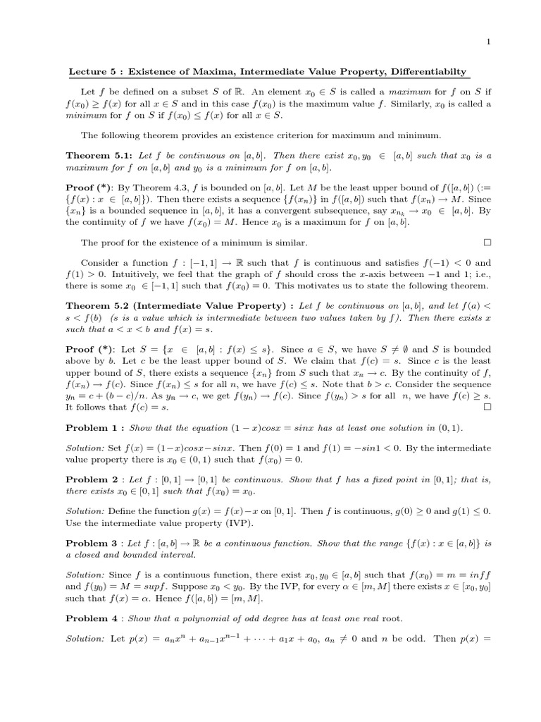 Lecture 5 | Download Free PDF | Maxima And Minima | Derivative