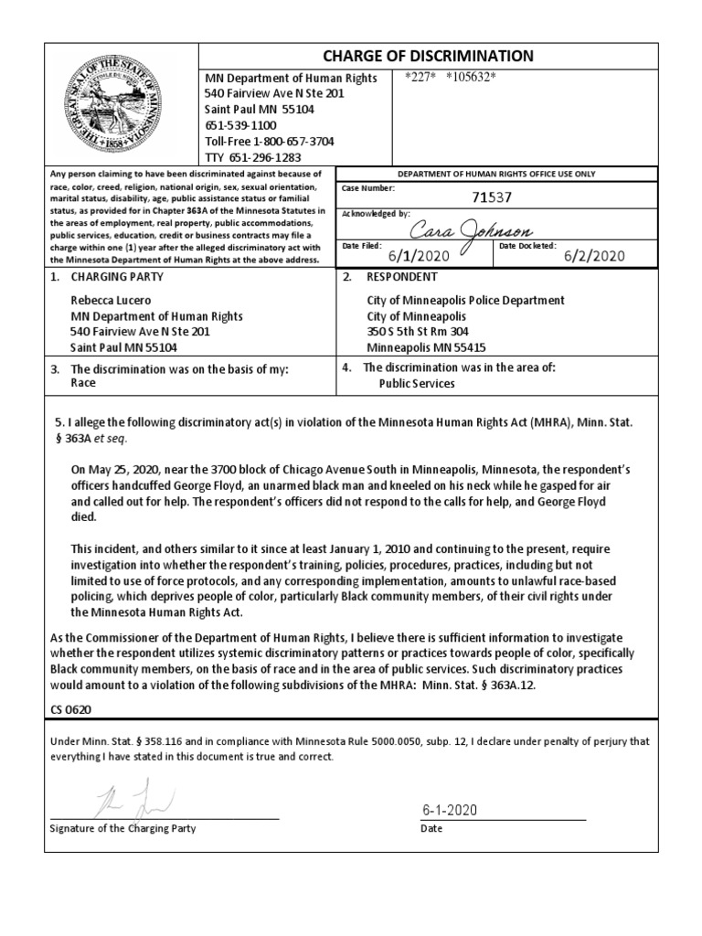 Charge of Discrimination: Case Number: Acknowledged by | PDF ...