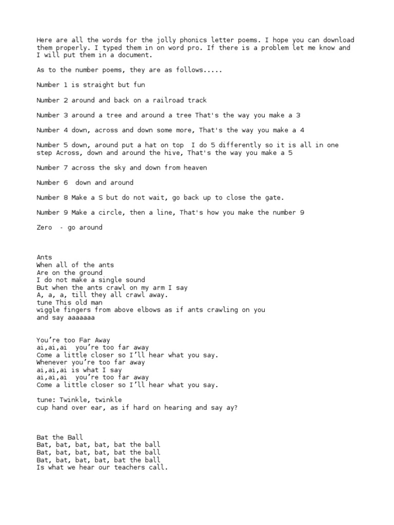 Jolly Phonics Letter Poems | PDF | Leisure | Nature