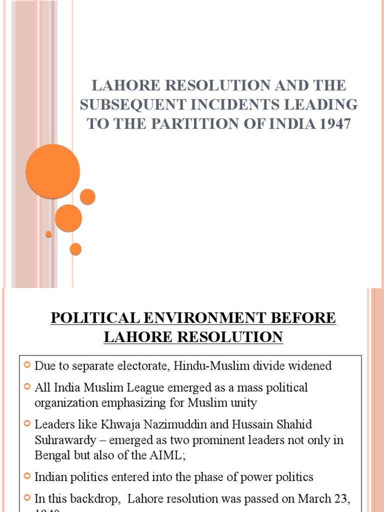 Lahore Resolution and The Partition of India | PDF | Partition Of India ...