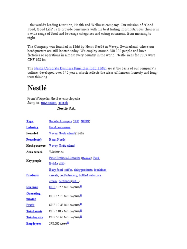 Nestlé: Nestlé Corporate Business Principles (PDF, 1 MB) | PDF | Nestlé ...