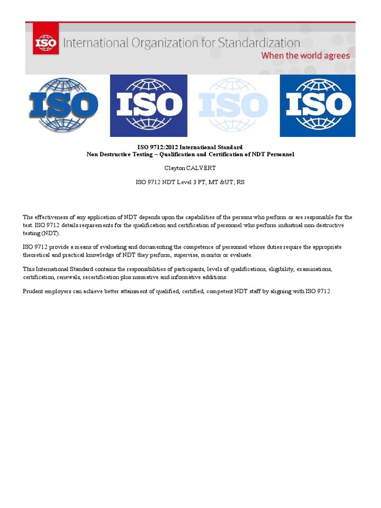 ISO 9712:2012 International Standard Non Destructive Testing ...