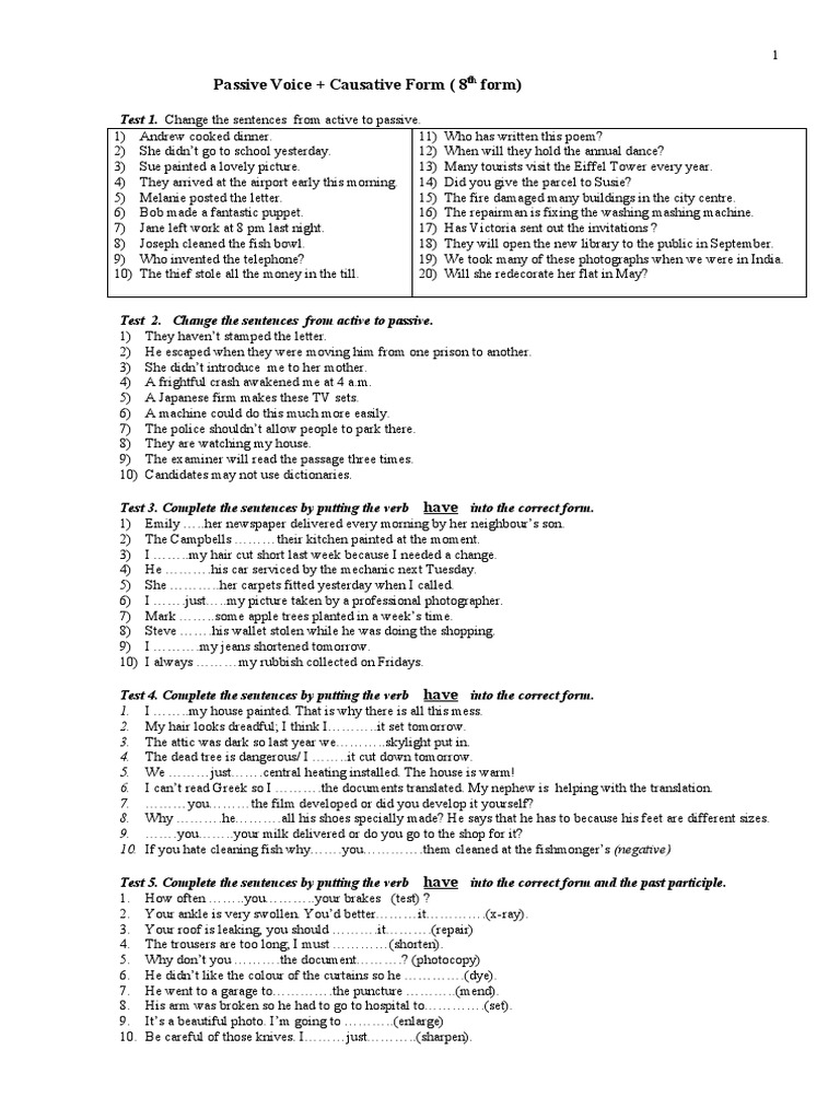Passive Voice + Causative Form (8 Form) | PDF