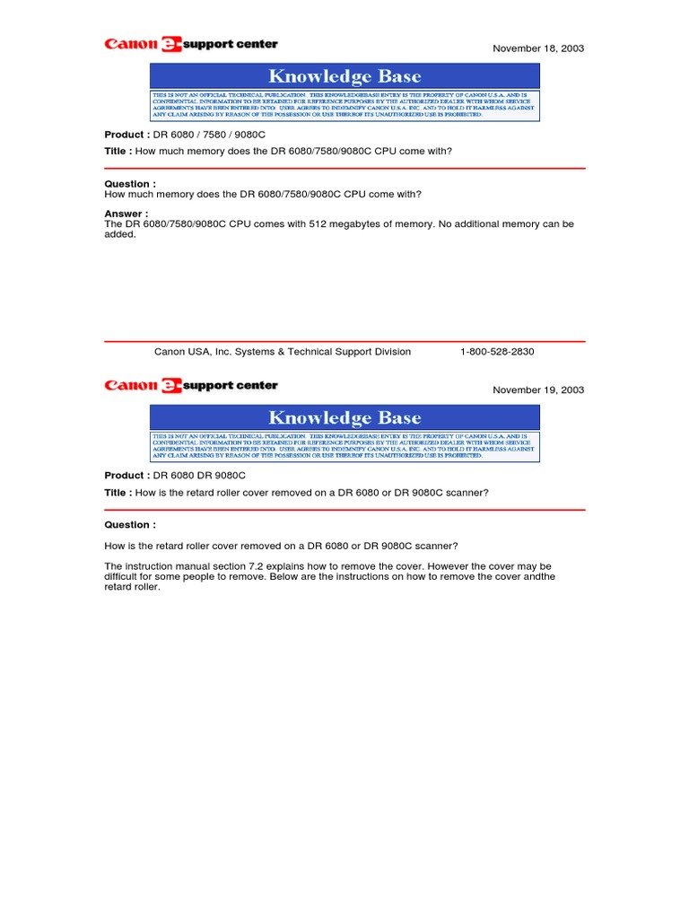 CANON DR-6080, DR-7580, DR-9080C KnowledgeBase | PDF | Image Scanner ...