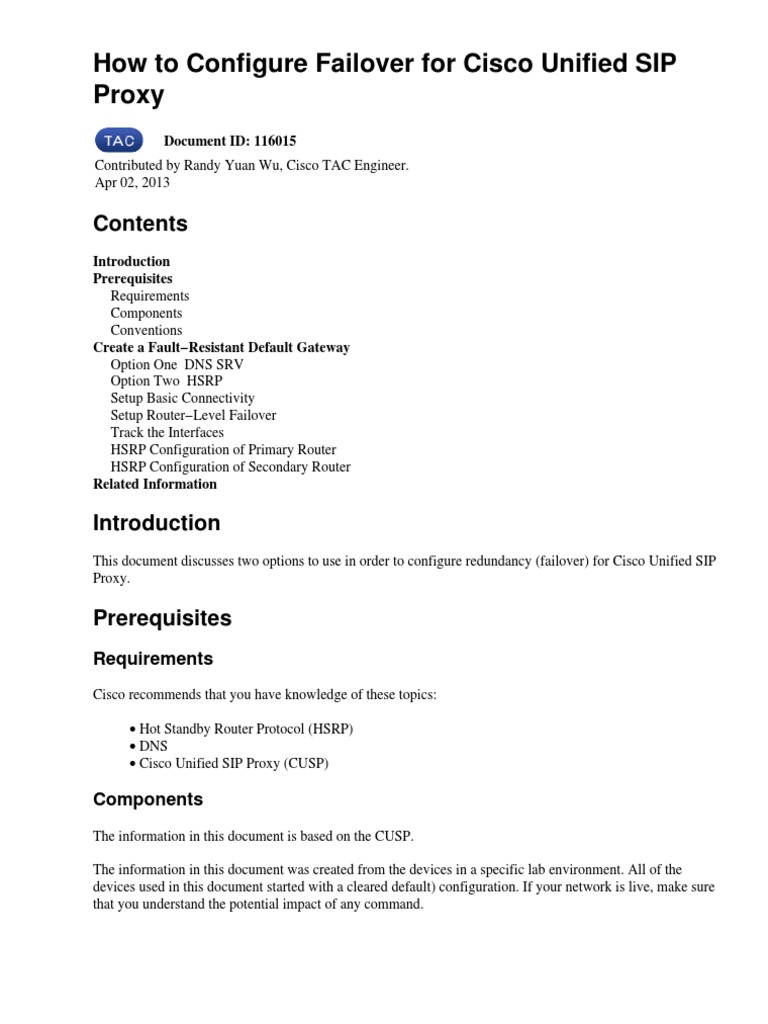 How To Configure Failover For Cisco Unified SIP Proxy | PDF | Domain ...