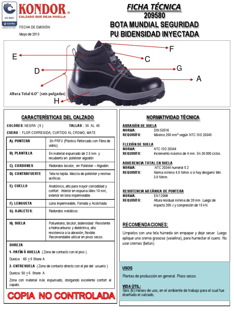 Ficha Tecnia Botas de Seguridad | PDF | Calzado | Materiales
