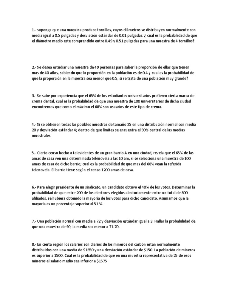 Ejercicios Unidad 1 - Estadistica Inferencial 1 | PDF | Desviación Estándar | Probabilidad