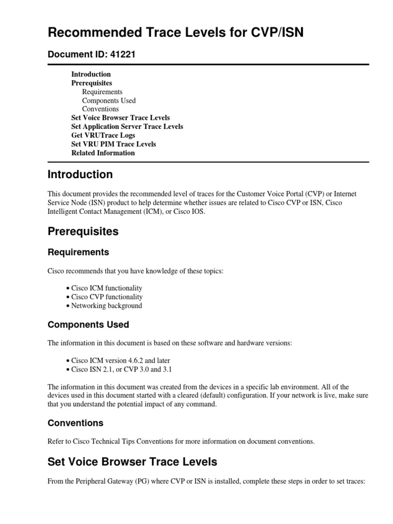 Recommended Trace Levels For CVP | PDF | Cisco Systems | Application ...