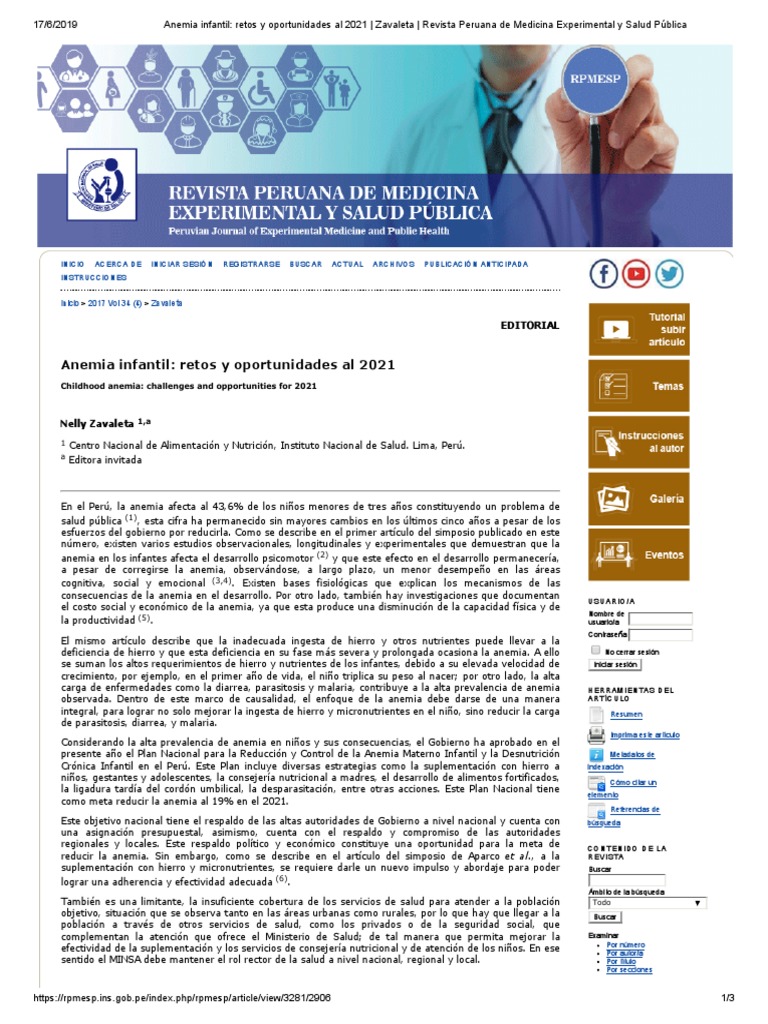 Anemia Infantil - Retos y Oportunidades Al 2021 - Zavaleta - Revista Peruana de Medicina ...