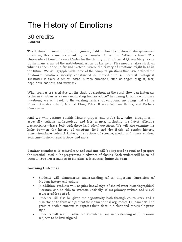 The History of Emotions | PDF | Emotions | Anthropology