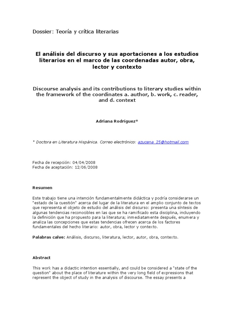 Discurso Literario PDF | PDF | Autor | Proposición