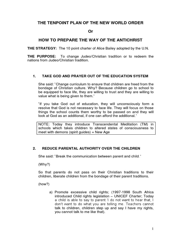 The Tenpoint Plan of The New World Order-1 | PDF | Religion And Belief