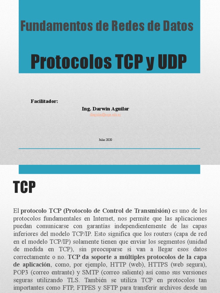 Clase 6 Protocolos TCP y UDP | PDF | Protocolo de Control de Transmisión | Telecomunicaciones