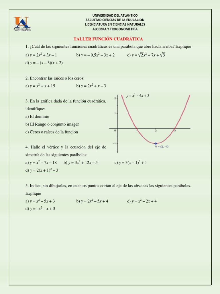 Taller Función Cuadrática | PDF