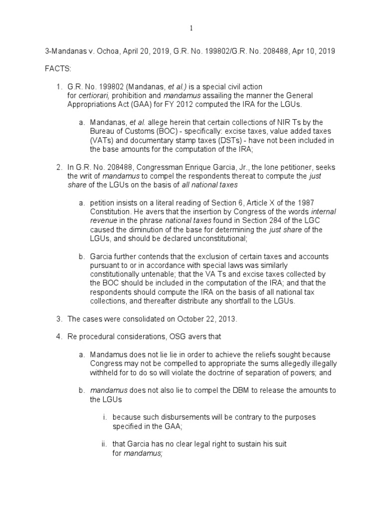 Mandanas v. Ochoa: IRA Computation Case | PDF | Mandamus ...