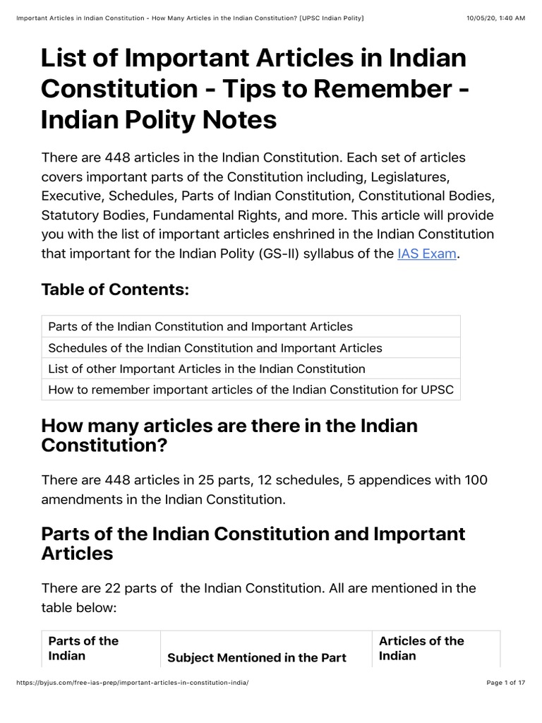 Key Articles in Indian Constitution | PDF | Pardon | Constitutional Law