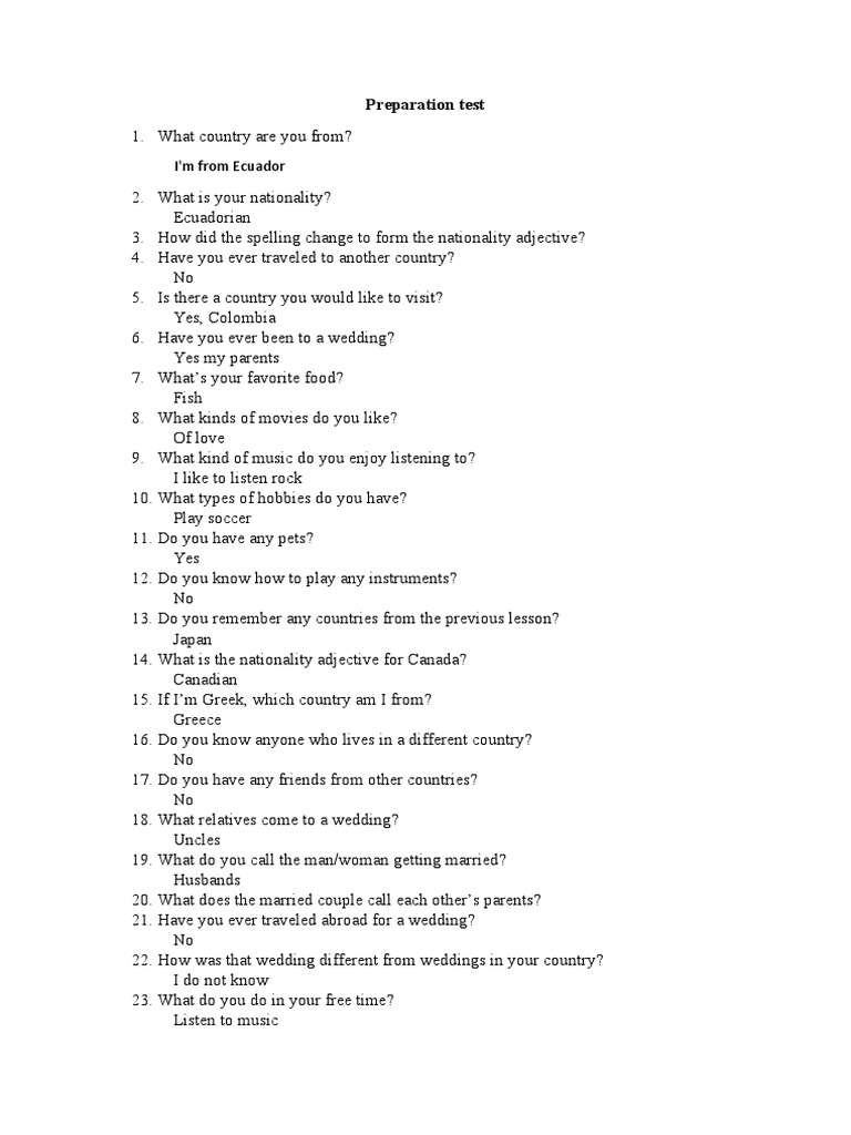 Preparation Test A2 | Download Free PDF | Entertainment (General)