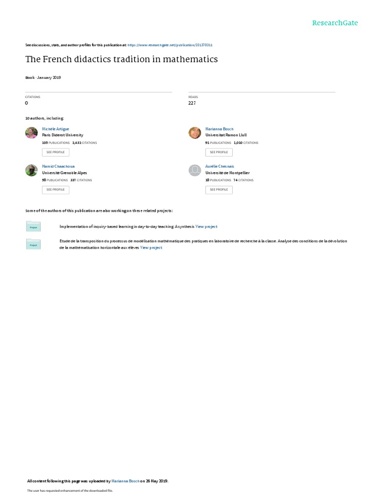 The French Didactics Tradition in Mathematics: Michèle Artigue Marianna ...