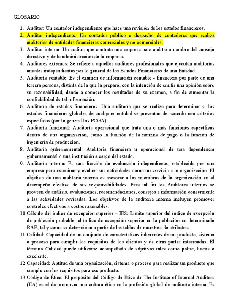 Glosario de Términos de Auditoría | PDF | Auditoría | Contralor