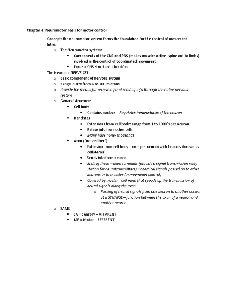 Chapter 4: Neuromotor Basis For Motor Control: System | PDF