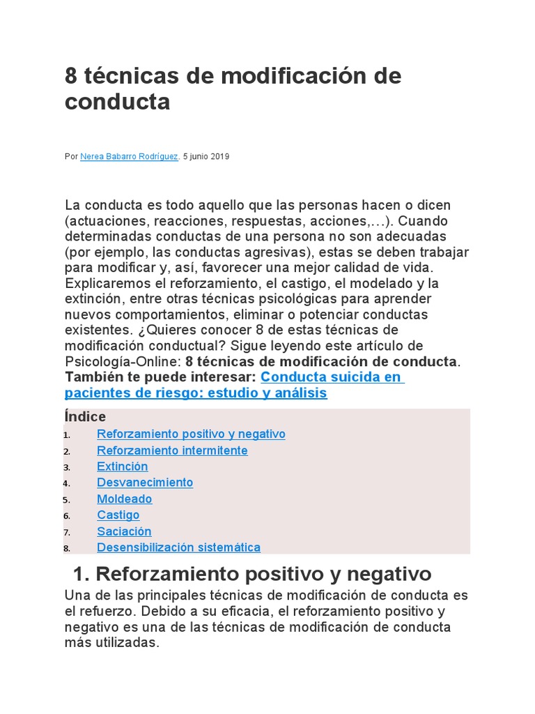 8 Técnicas de Modificación de Conducta | PDF | Reforzamiento ...