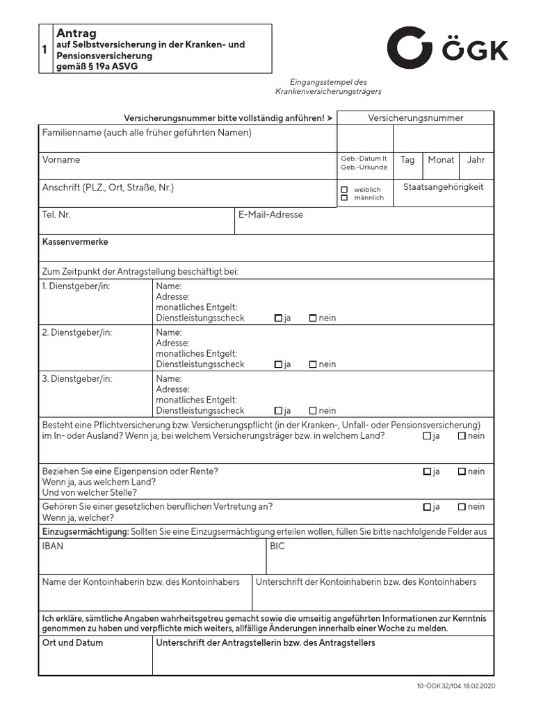 OeGK-32-104 Antrag Auf Selbstversicherung 19a 18022020 | PDF