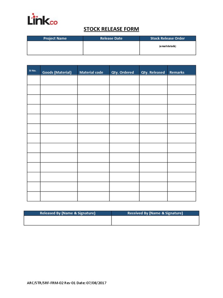 ARC-STR-SRF-FRM-02 - Stock Release Form | PDF
