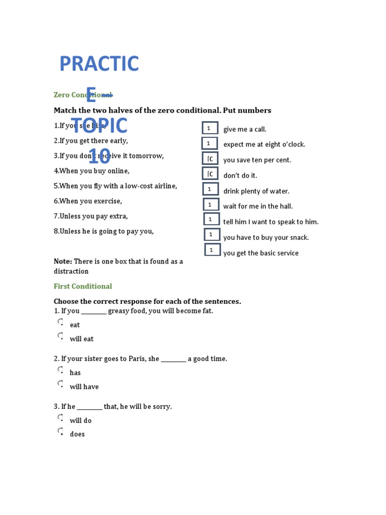 TEMA 10 Conditionals - Practice Homework | PDF