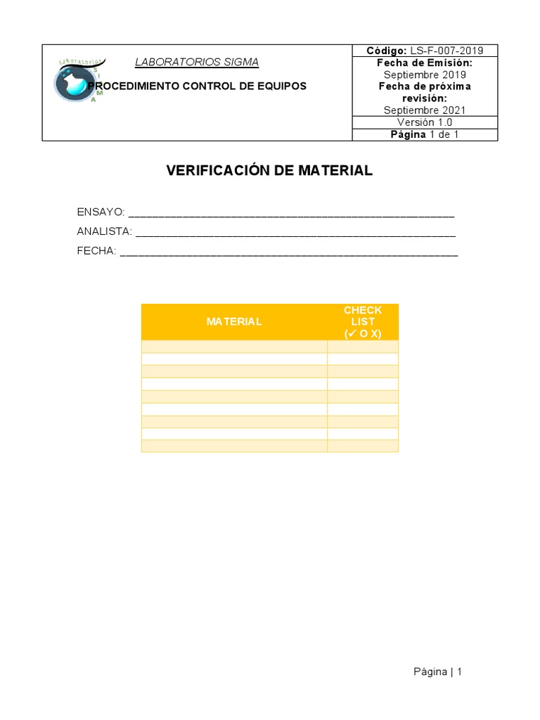 Formato Verificacion de Material | PDF