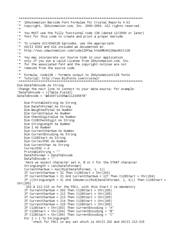 IDAutomation Formula Code128Auto | PDF | Computer Data | Encodings