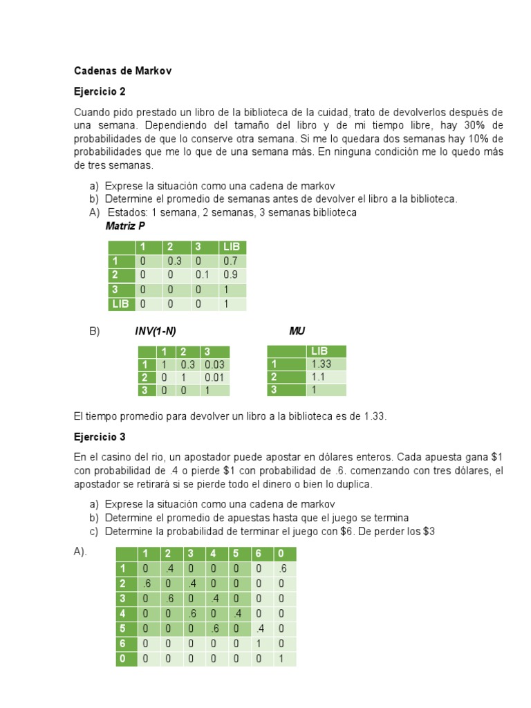 Estado Absorbente de Las Cadenas de Markov | PDF | Cadena Markov ...