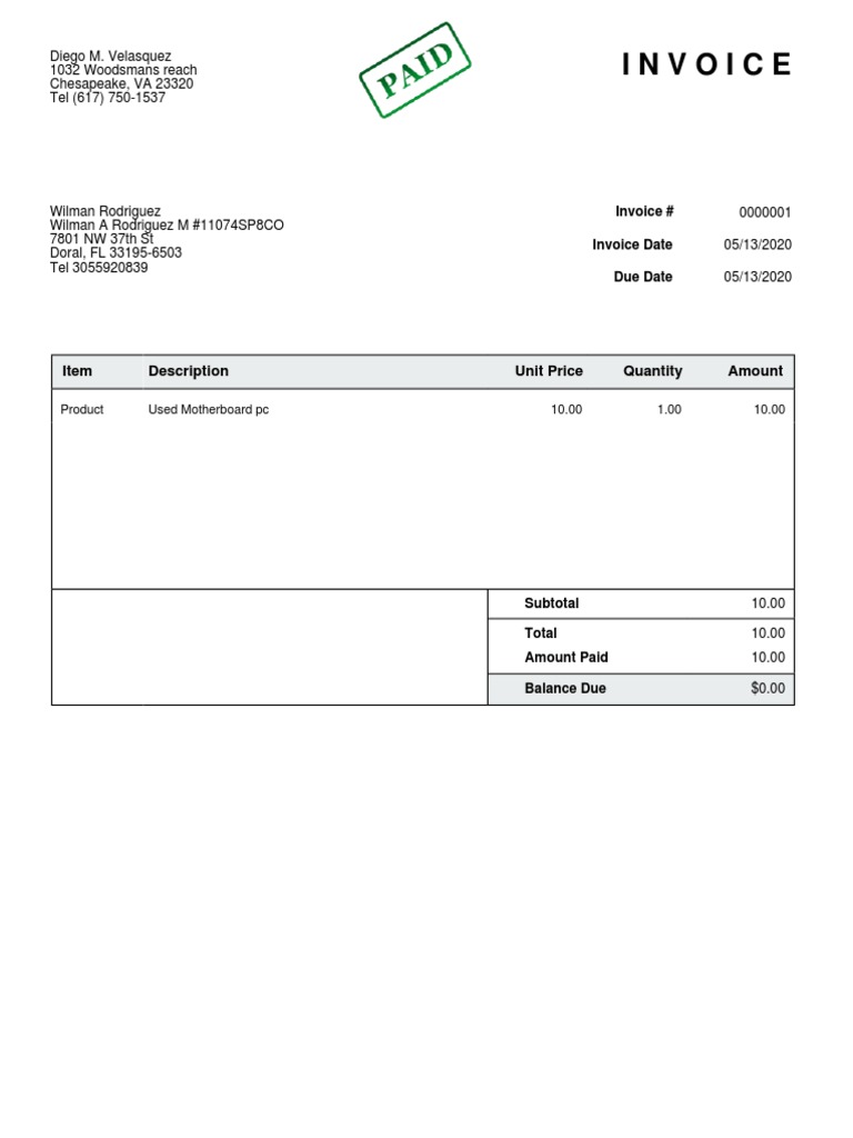 Invoice: Item Description Unit Price Quantity Amount | PDF