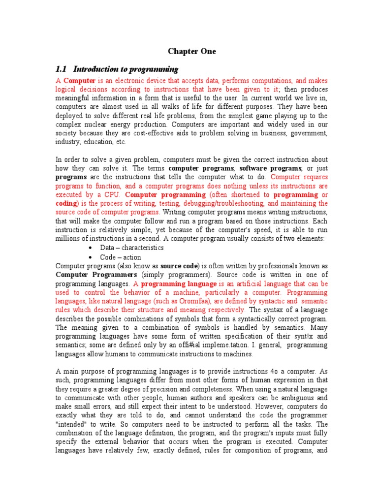 Chapter 1 Computer Programming Pdf Computer Programming Programming Language 